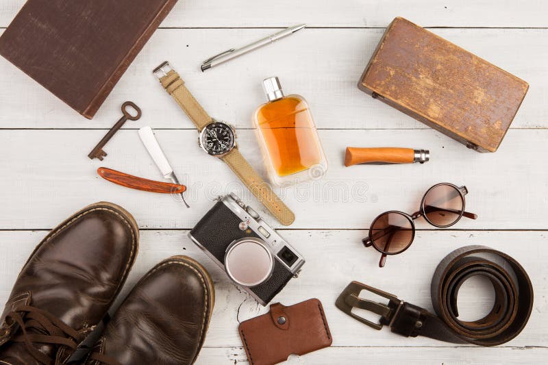 Travel Concept - Set of Cool Stuff with Camera and Other Things on ...