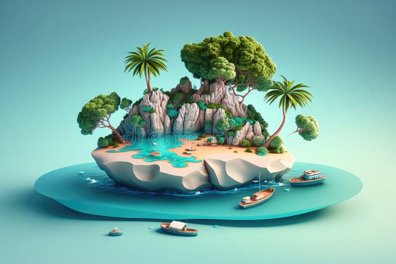 Travel Concept, Small Island with Beach and Palm Trees. Generative Ai ...