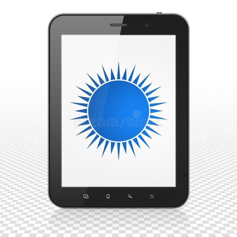 Travel Concept: Tablet Computer with Sun on Display Stock Illustration ...