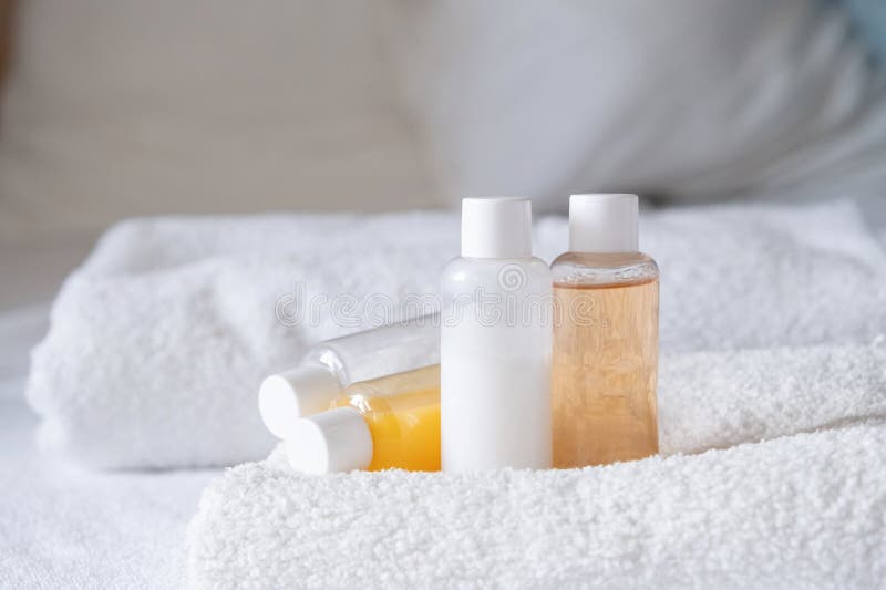 Travel Cosmetics Kit on Bed , Top View Stock Image - Image of ...