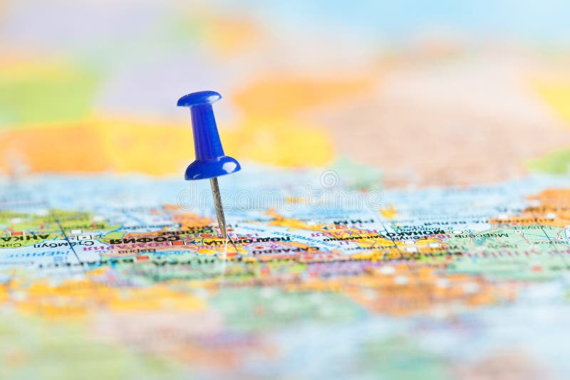 Blue pin on the map stock image. Image of atlas, country - 115579623