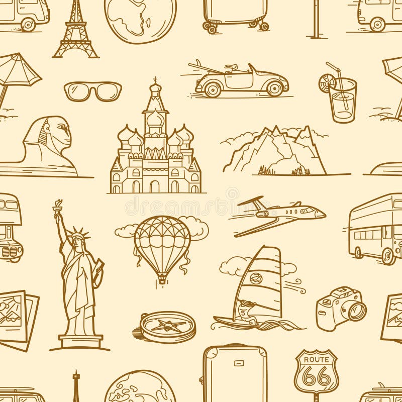 Travel Destination Linear Style Seamless Pattern Stock Vector ...