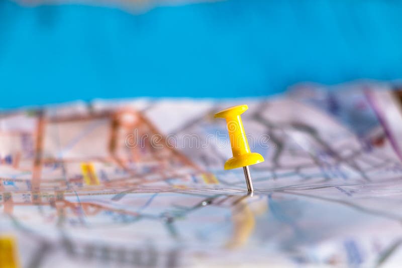 Travel Destination Pin Points on a Map with Colorful Thumbtacks Stock ...