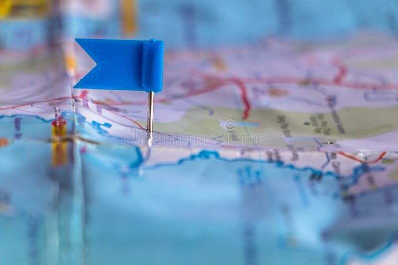 Travel Destination Pin Points on a Map with Colorful Thumbtacks Stock ...