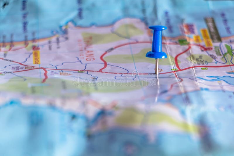Travel Destination Pin Points on a Map with Colorful Thumbtacks Stock ...