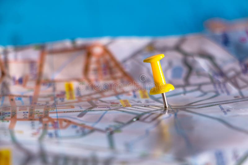 Travel Destination Pin Points on a Map with Colorful Thumbtacks Stock ...