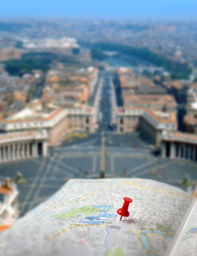 Travel Destination Rome Map Push Pin Blur Stock Photo - Image of italy ...