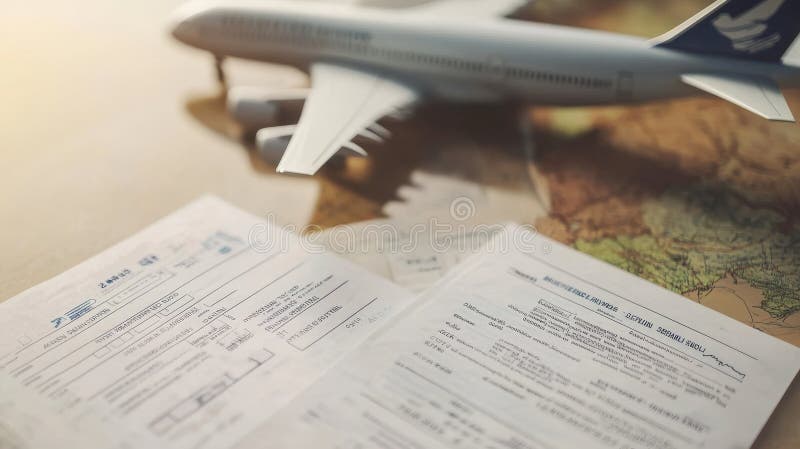 Travel Documents and Airplane Model on World Map Stock Image - Image of ...