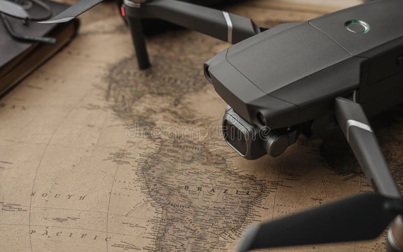 Travel with Drone Concept Background. Drone on Old Vintage Map Stock ...