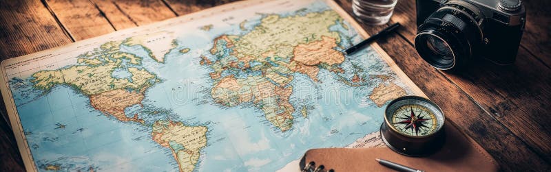 Travel Essentials: Camera, Map, Notebook, and Compass Ready for Your ...