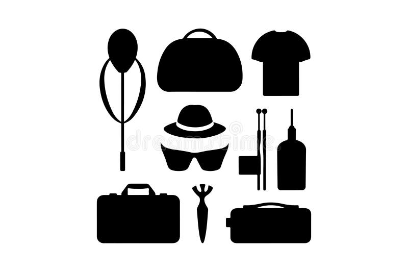 Travel Essentials Icon Set Silhouette Clipart of Vacation and Packing ...