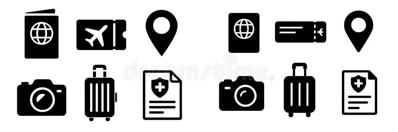 Travel Essentials Including Passport, Travel Ticket, Suitcase, Camera ...