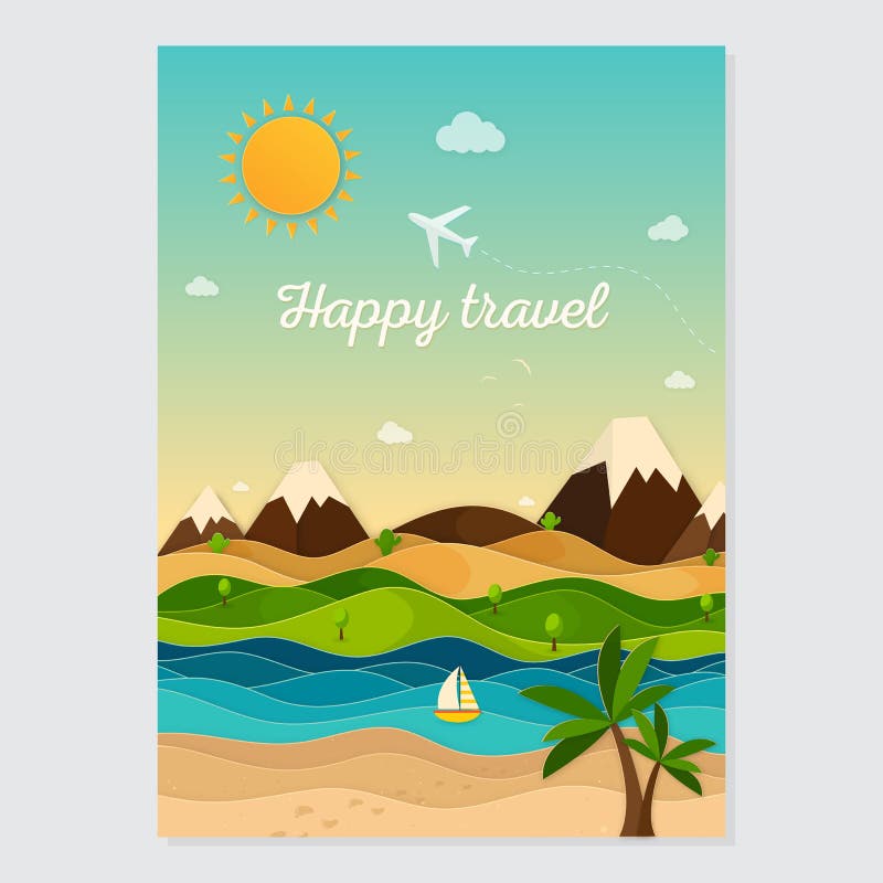 Travel Flat Concept Card. Summer Travel Card Stock Illustration ...