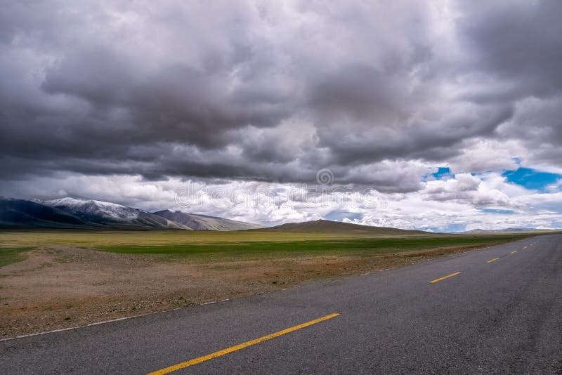 Road on Plains in Himalayas with Mountains Stock Image - Image of ...