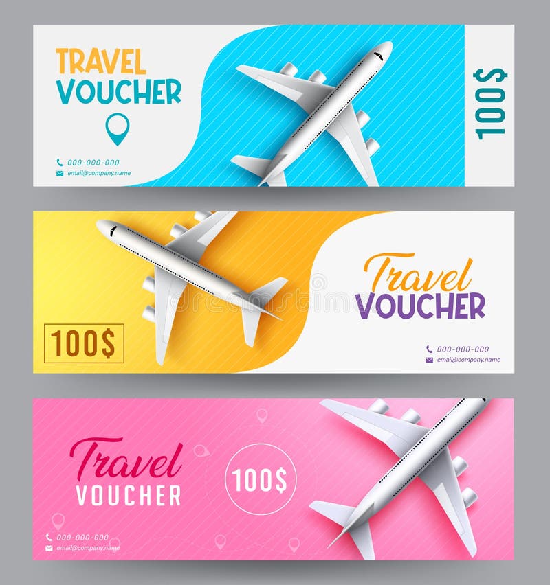 Travel Gift Certificate Vector Set Design. Travel Voucher Text with ...