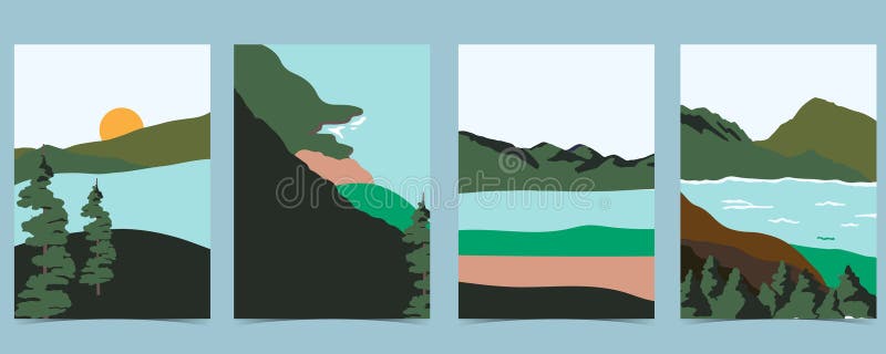 Travel Greeting Card with Mountain,field and Sky Stock Vector ...