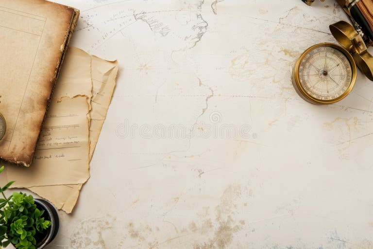 Exploring the World with a Travel Guidebook, Vintage Map, and Compass ...