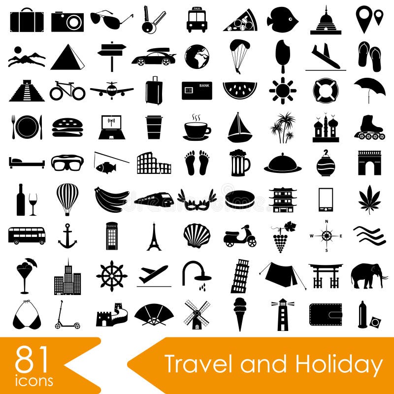 Travel and Holiday Big Set of Vector Icons Eps10 Stock Vector ...