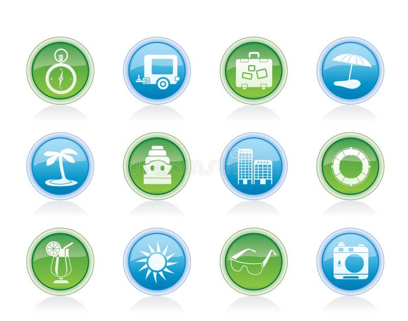 Travel, Holiday and Trip Icons Stock Vector - Illustration of sand ...