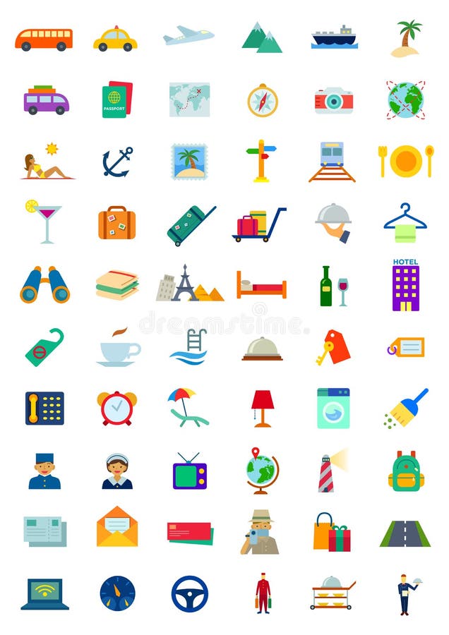 60 Travel & Hospitality Icons Set Stock Illustration - Illustration of ...