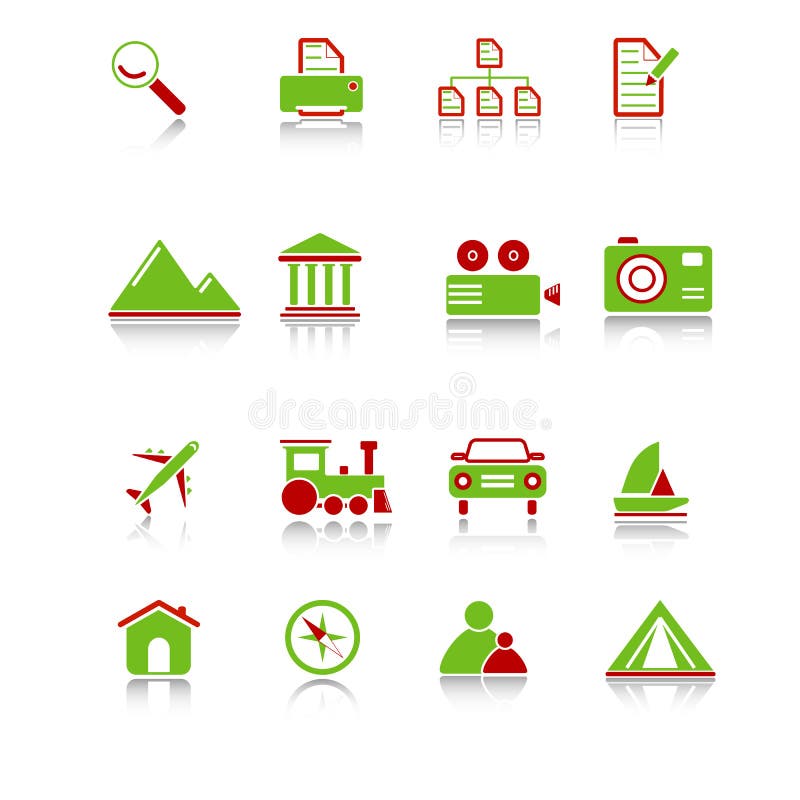 Travel Icons - Green-Red Series Stock Vector - Illustration of icons ...