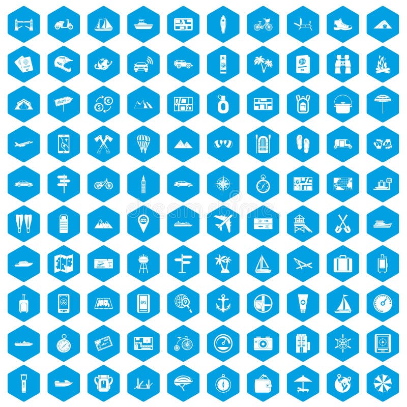 100 travel icons set blue stock vector. Illustration of cruise - 121298557