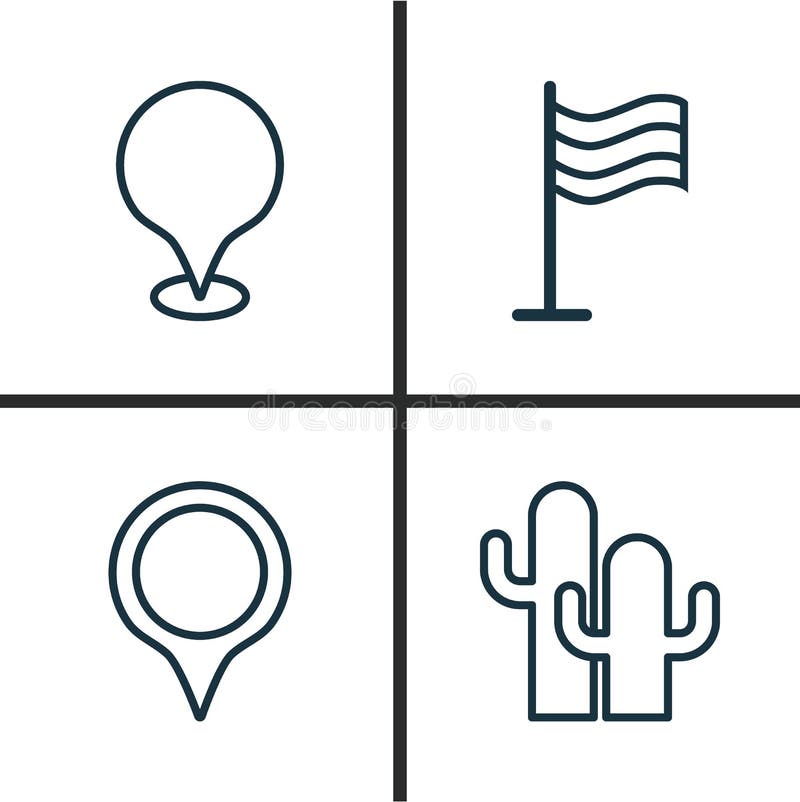 Travel Icons Set. Collection of Pin, Map Pointer, Cacti and Other ...