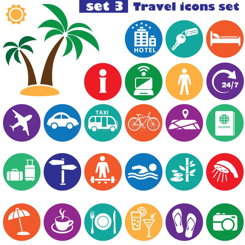 Travel icons set (color) stock vector. Illustration of sign - 65702970