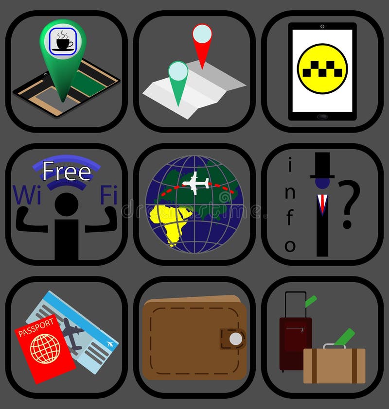 Travel icons set stock vector. Illustration of trip, information - 94574436