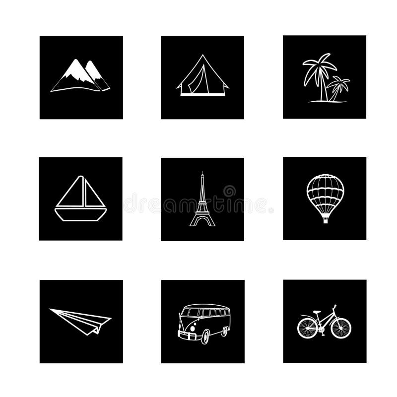 Travel Icons Square Black White Stock Vector - Illustration of black ...