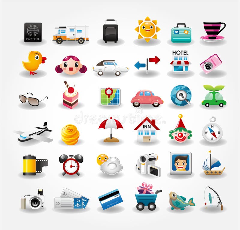 Cute Travel Icons Collection,Transparent Glass but Stock Vector ...