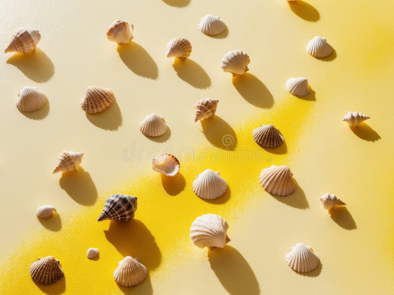 Travel Idea with Seashells on Yellow Surface. Stock Image - Image of ...