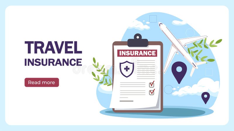Travel Insurance Concept with a Clipboard, Airplane, and Map. Vector ...