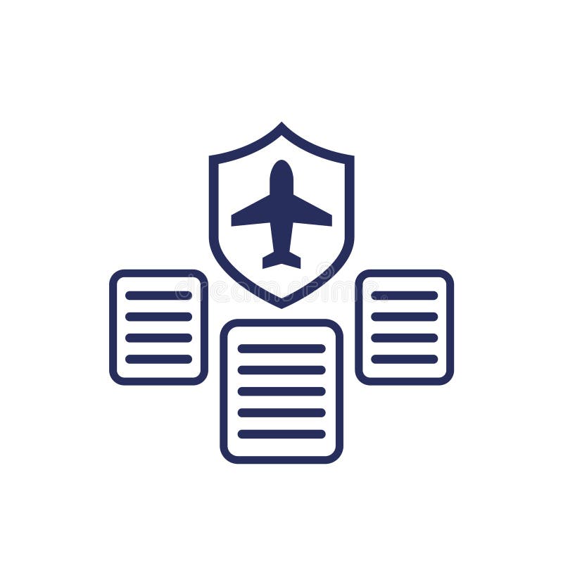 Travel Insurance Icon with a Shield and Documents Stock Vector ...