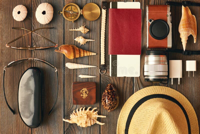 Travel items flat lay stock photo. Image of travel, retro - 67970998