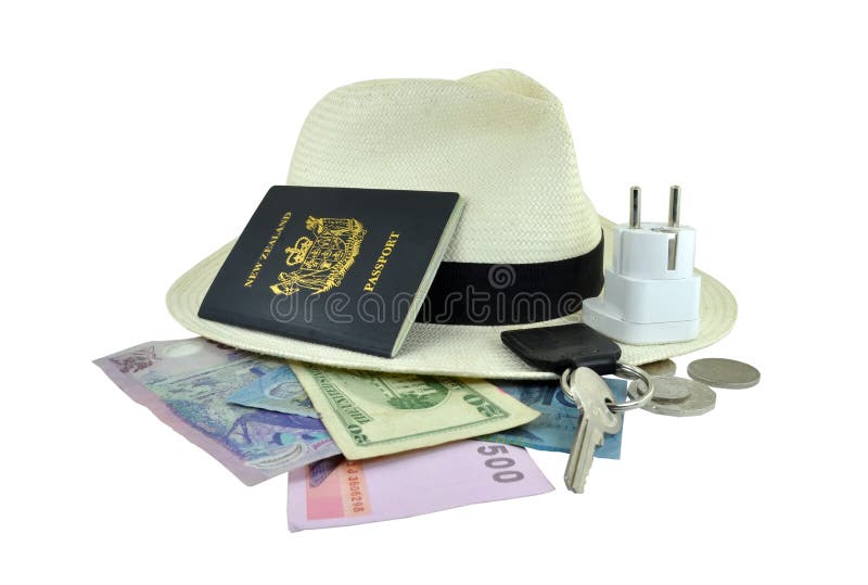 Travel Items Including Passport, Keys & Money Stock Photo - Image of ...