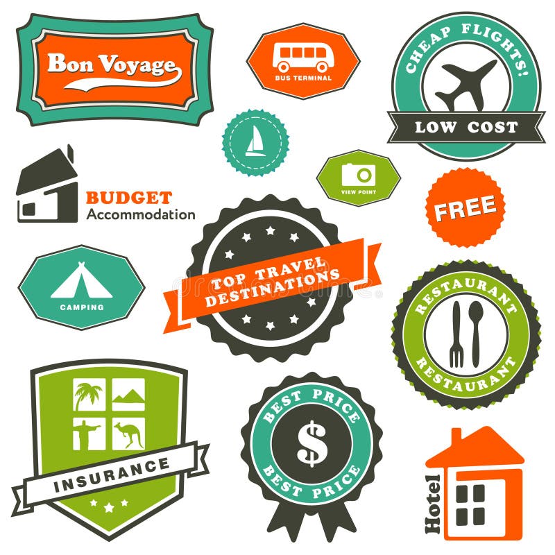 Travel labels set stock illustration. Illustration of element - 33799785