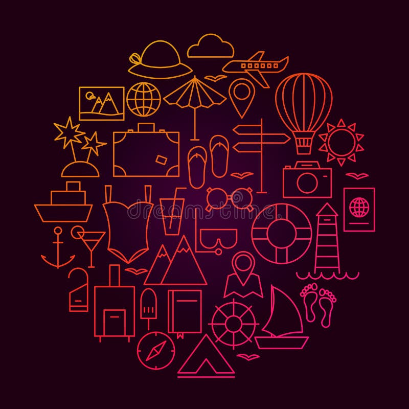 Travel Line Icon Circle Design Stock Vector - Illustration of compass ...