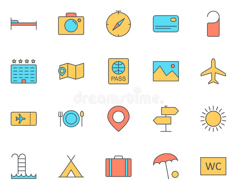 Travel Line Icons Set. Vector Simple Minimal 96x96 Pictogram Stock ...