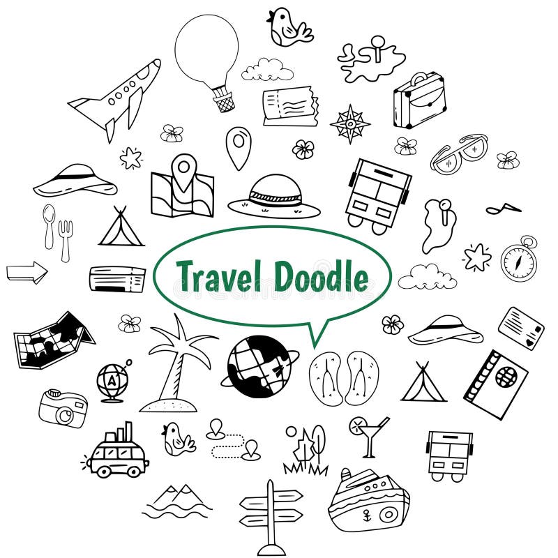 Travel Line Icons Vector Clipart Hand Drawn Element Doodle Template ...