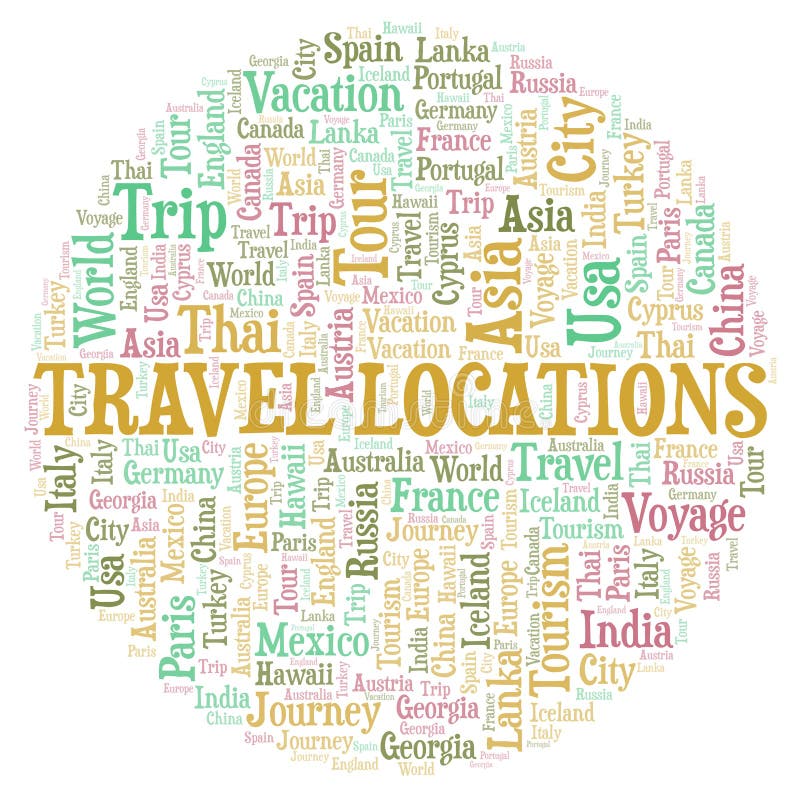 Travel Locations Word Cloud. Stock Illustration - Illustration of ...