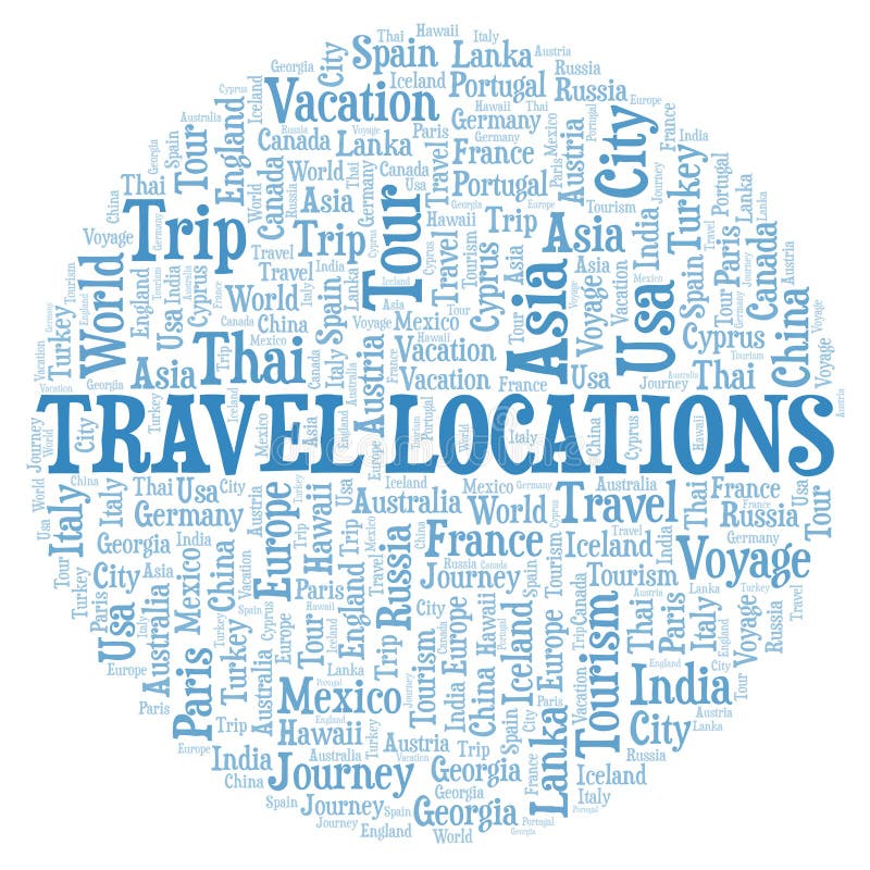 Travel Locations Word Cloud. Stock Illustration - Illustration of ...