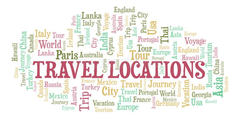 Travel Locations Word Cloud. Stock Illustration - Illustration of ...