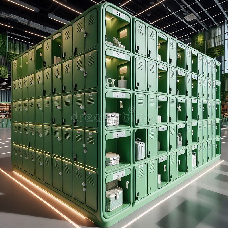 Travel Locker in a Floor Room Stock Image - Image of room, green: 344809479