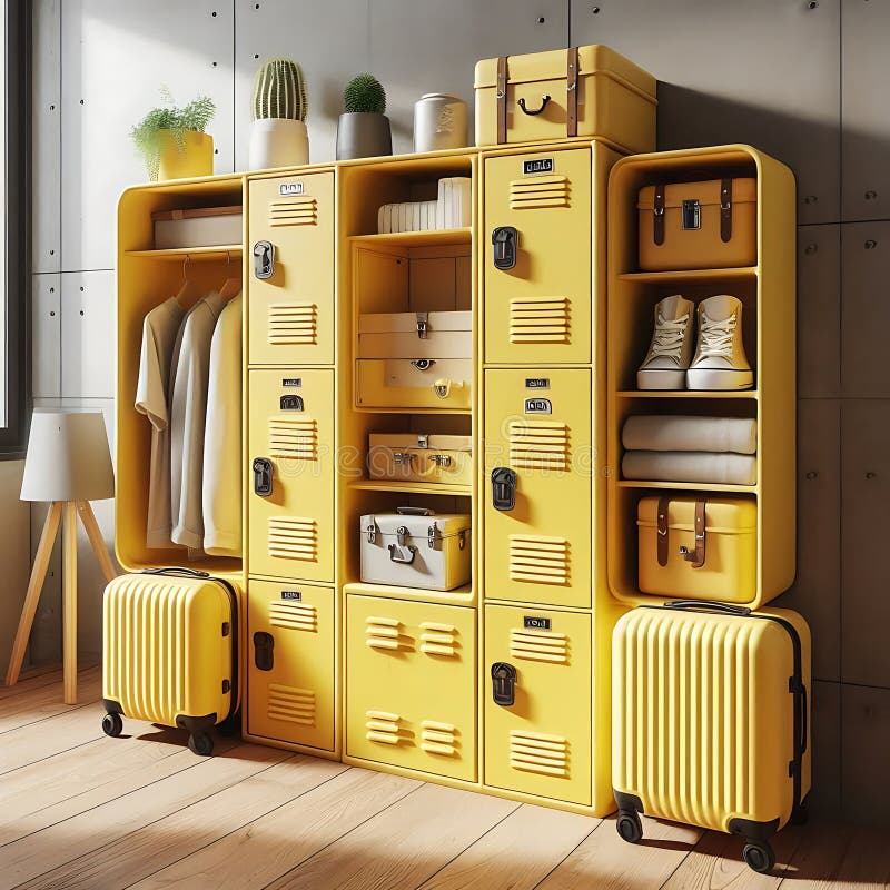 Travel Locker in a Floor Room Stock Image - Image of valuables, yellow ...