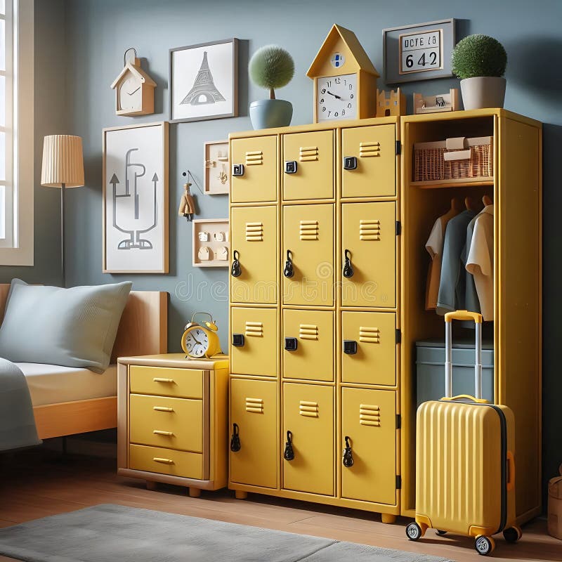 Travel Locker in a Floor Room Stock Photo - Image of essentials, travel ...