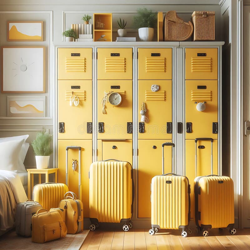 Travel Locker in a Floor Room Stock Image - Image of yellow, belongings ...