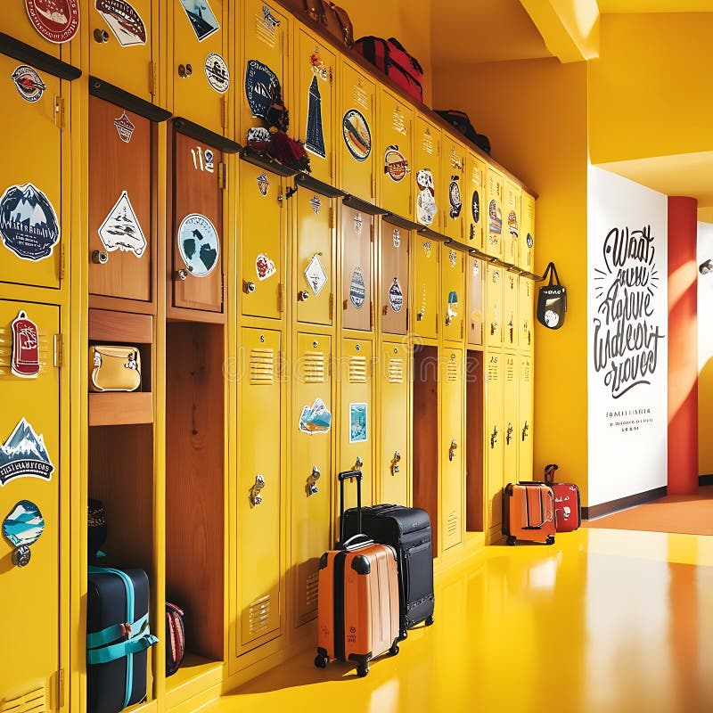 Travel Locker in a Floor Room Stock Photo - Image of hotel, yellow ...