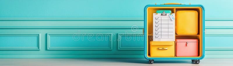 Travel Locker with an Open Suitcase and Travel Checklist Pinned Inside ...