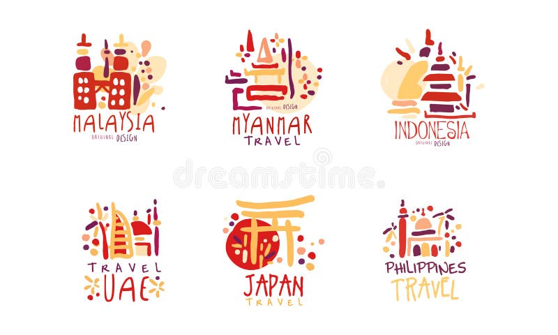 Travel Logo Design with Different Destinations Vector Set Stock Vector ...